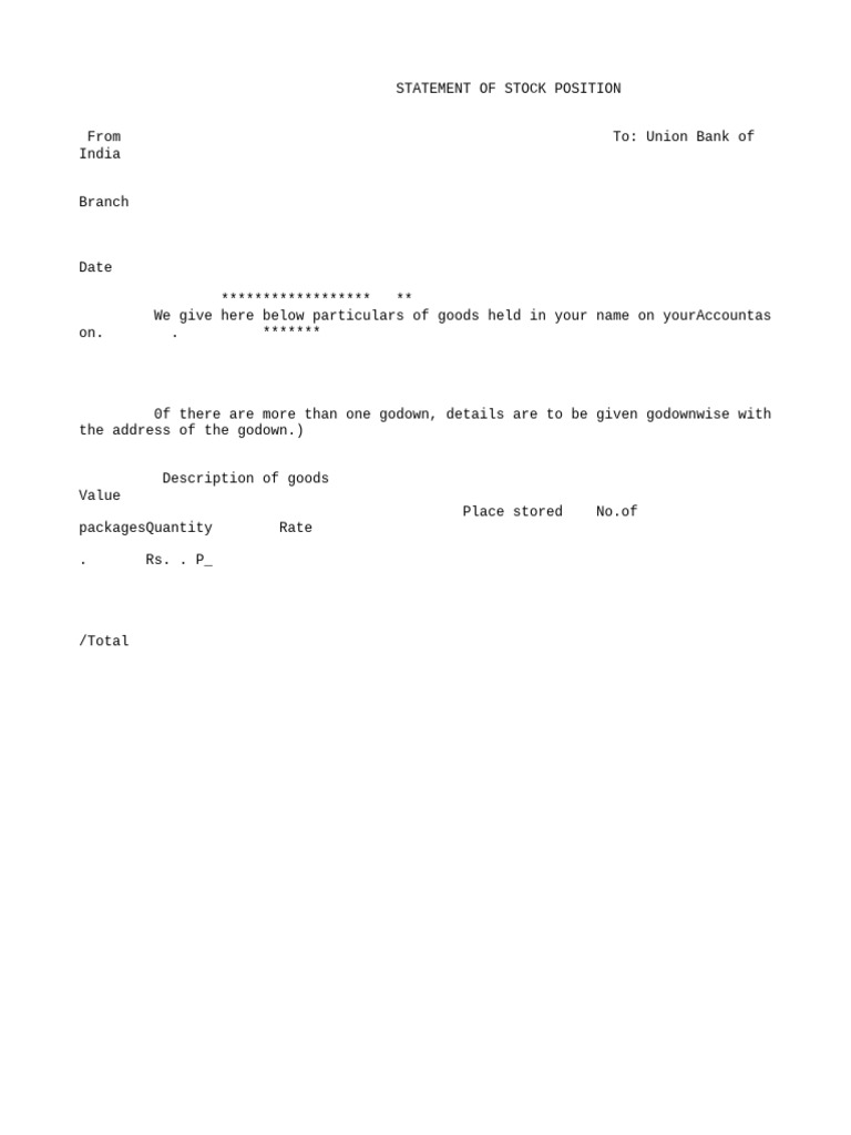 Union Bank Stock Statement Format | PDF
