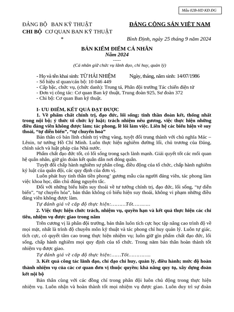Mẫu KĐ Đảng Viên 02B-HD KĐ - ĐG 24 | PDF
