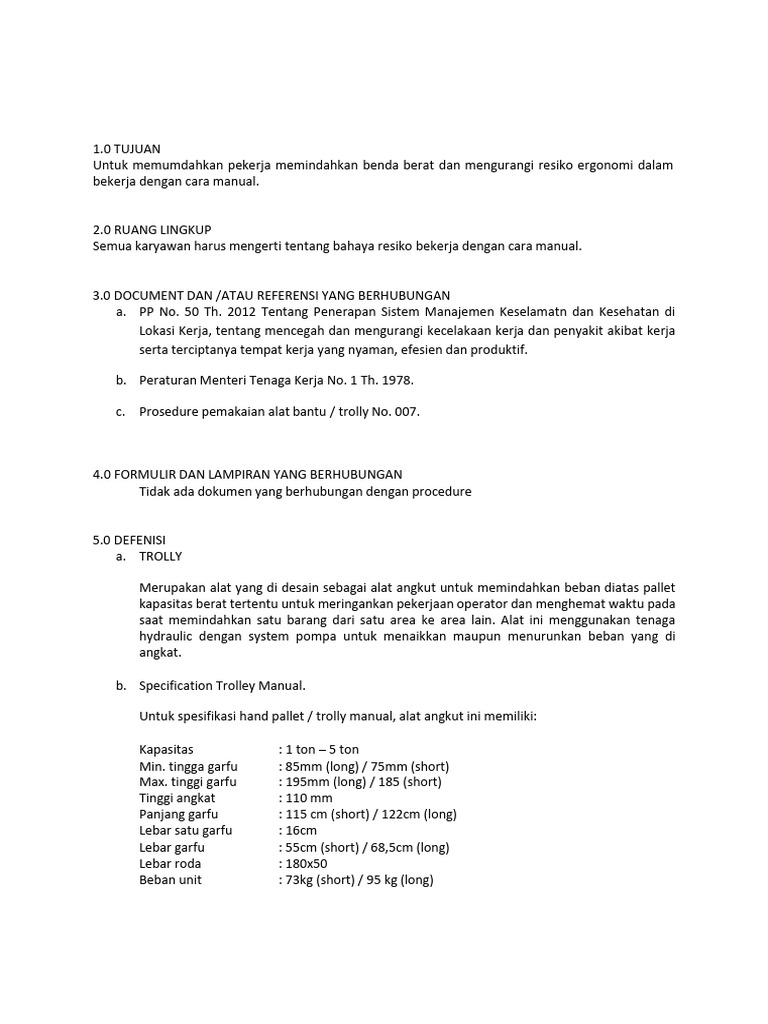 CSMS Doc.007 PROSEDUR PENGANGKATAN MATERIAL DENGAN TROLLY | PDF