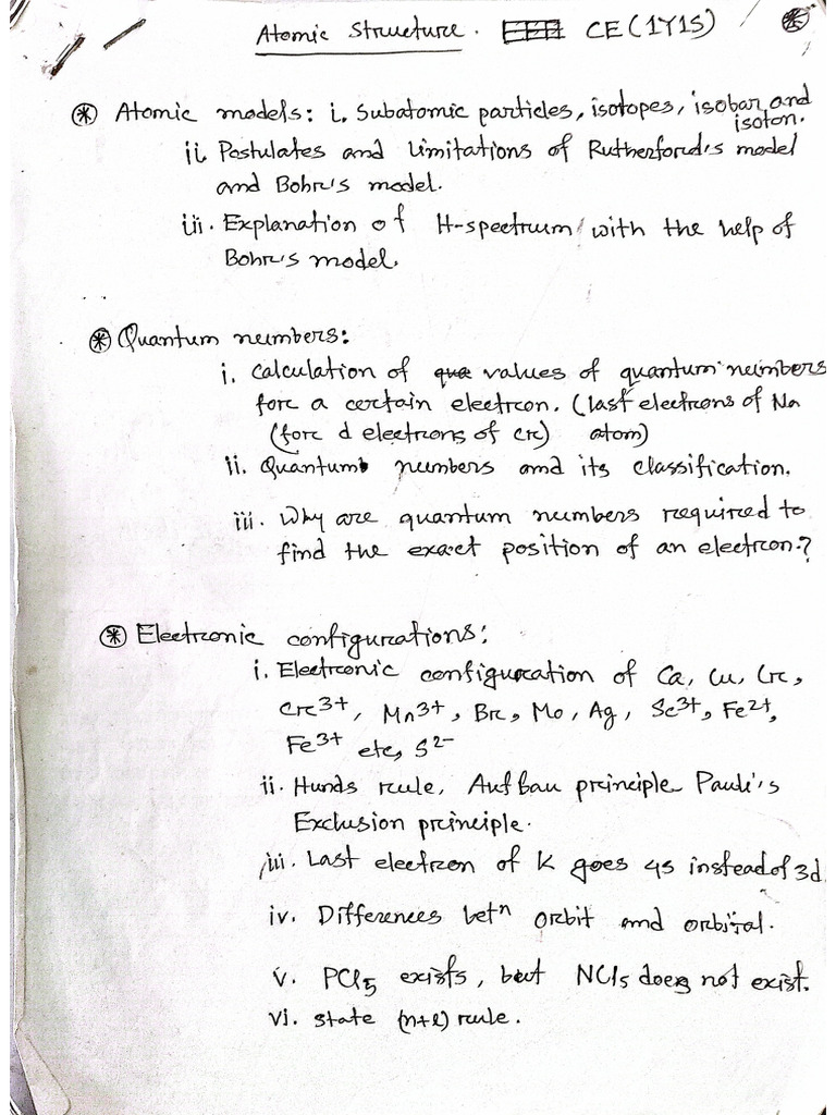 Atomic Structure Note-Jahangir Sir (Chemistry) | PDF