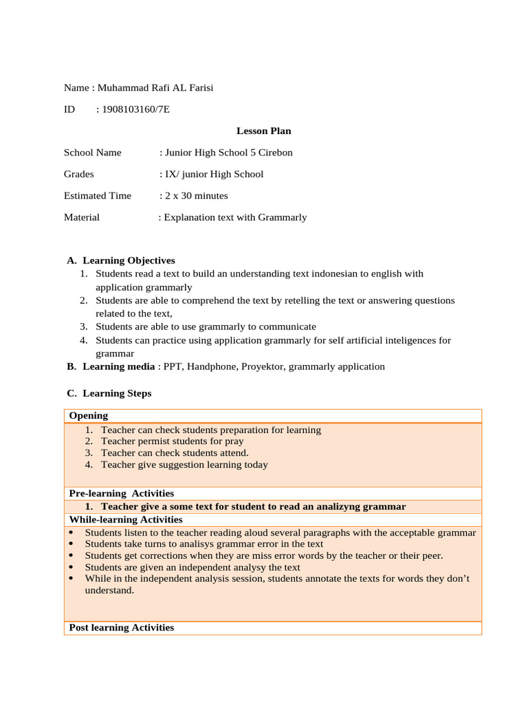 Lesson - Plan AI M Rafi 7E | PDF