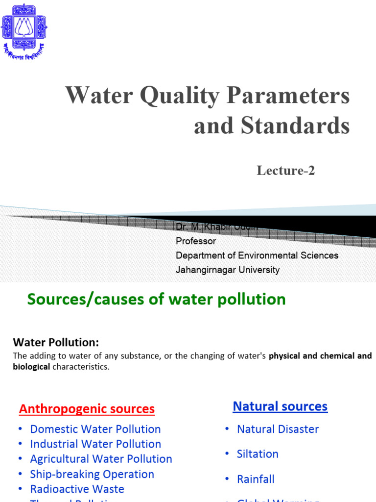 Lecture - 1 - Water Quality Parameters | PDF | Ph | Chemical Substances