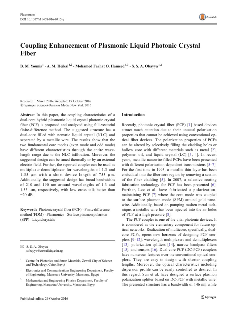 Coupling Enhancement of Plasmonic Liquid Photonic Crystal Fiber | PDF | Optical Fiber | Liquid ...