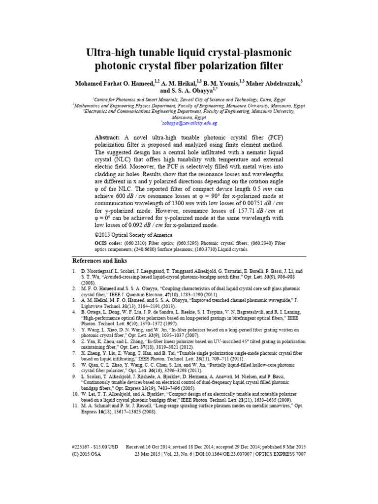Tunable Liquid Crystal Fiber Polarizer | PDF | Optical Fiber | Optical ...