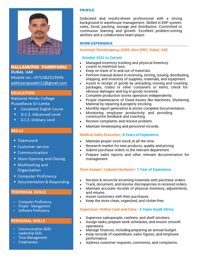 Mr. Nallamuthu Pakkiyaraj CV | PDF | Inventory | Business