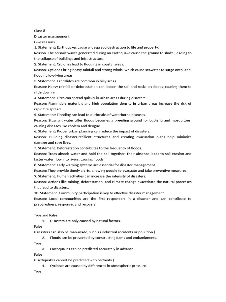 Class 8 Disaster Management Overview | PDF | Natural Disasters | Flood
