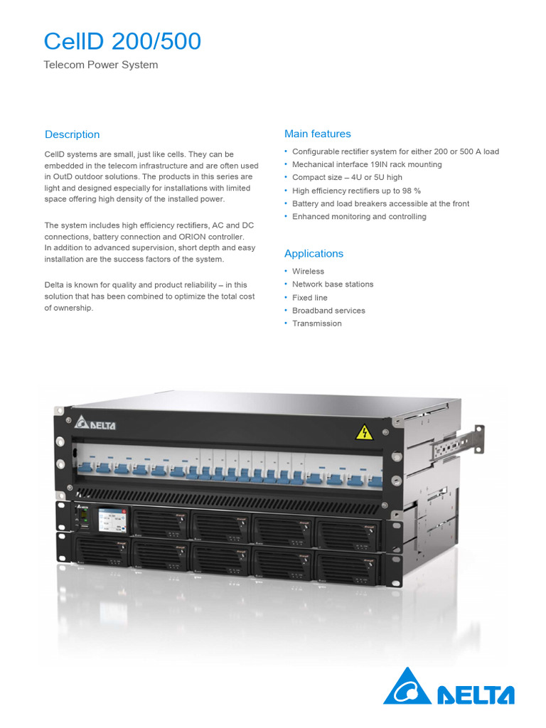 CellD 200/500 Telecom Power System | PDF | Rectifier | Alternating Current