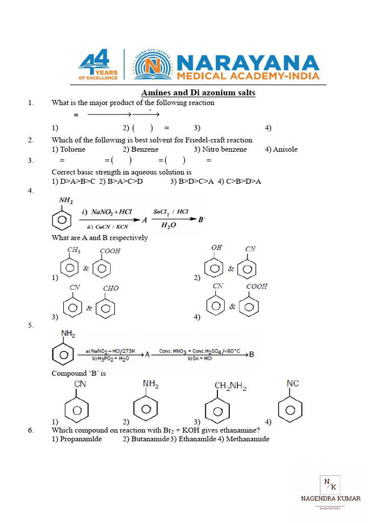 15) Amines and Di Azonium Salts | PDF | Amine | Chemical Compounds