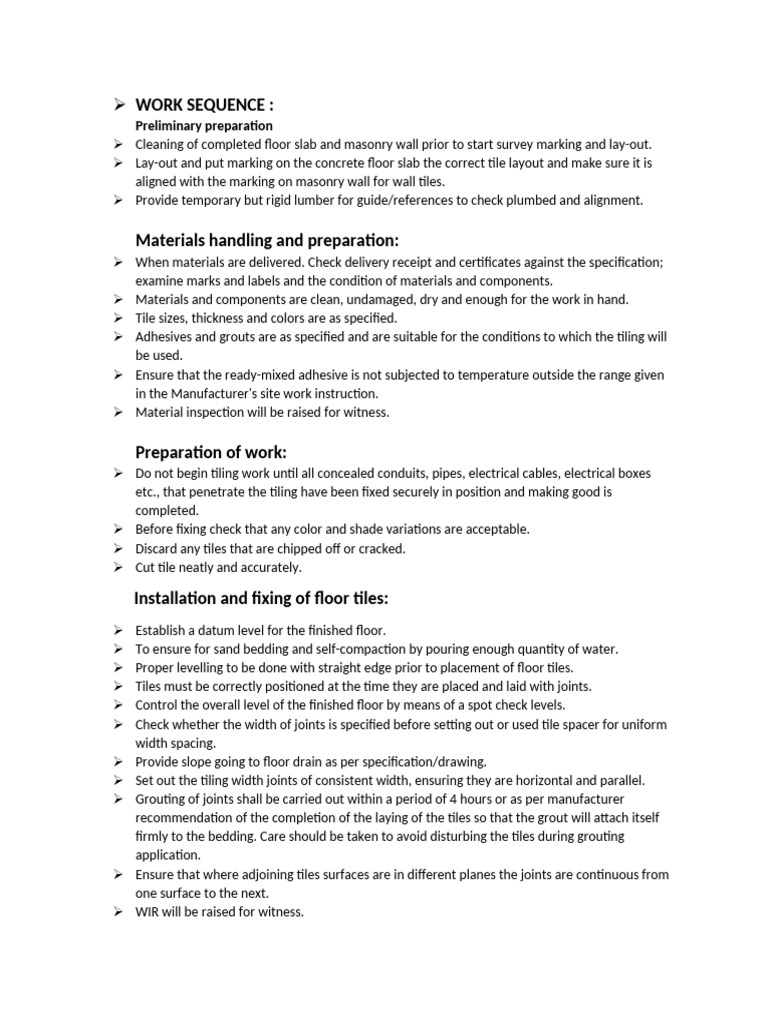 Work Sequence Pdf Tile Pipe Fluid Conveyance