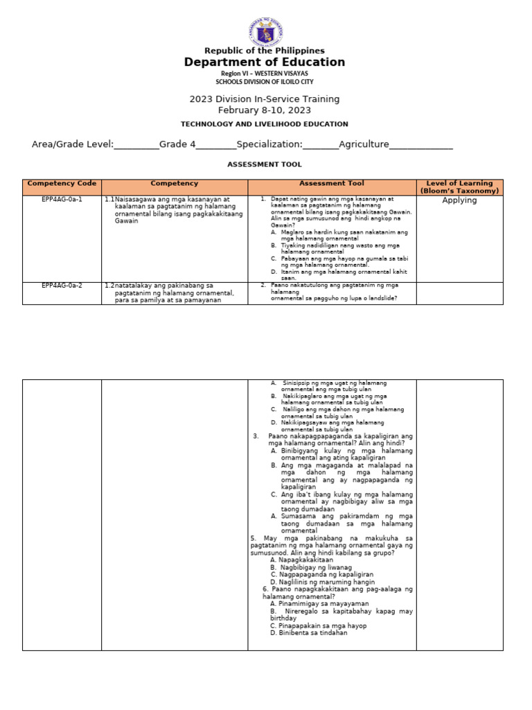 Assessment-Tool Agriculture | PDF