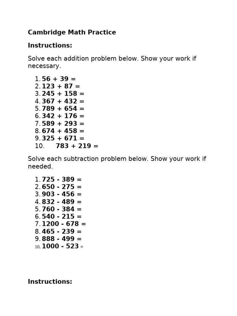 Cambridge Math Practice | PDF