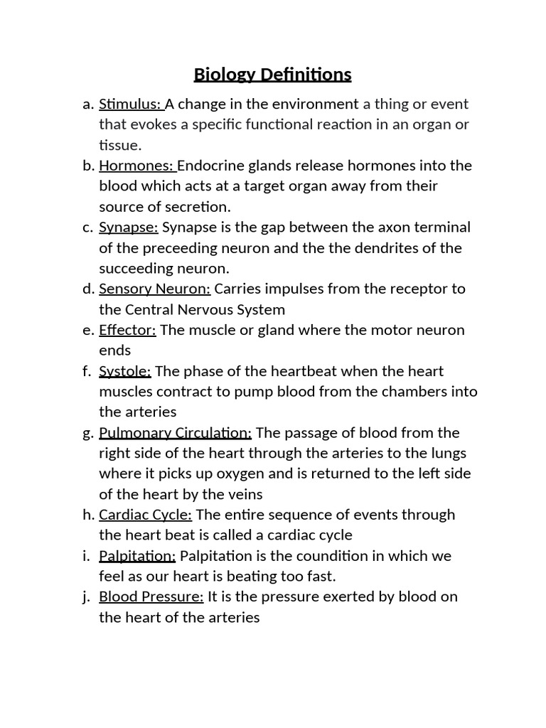 Biology Definitions | PDF
