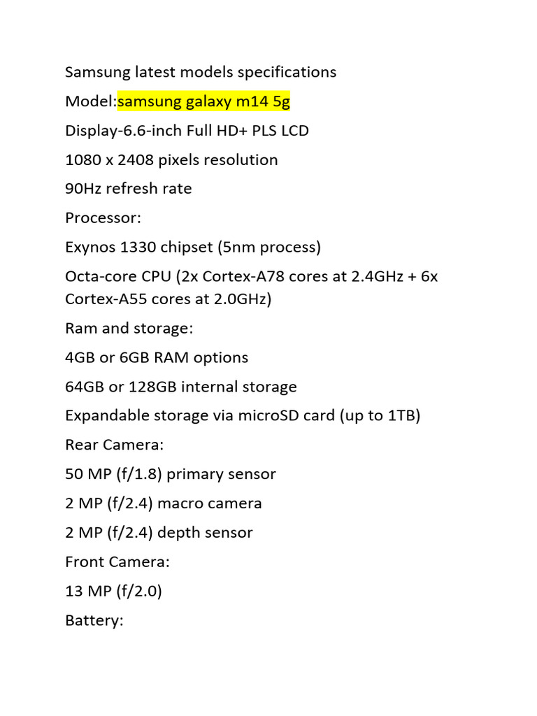 Samsung Galaxy Models Specifications | PDF | Pixel | Smartphone