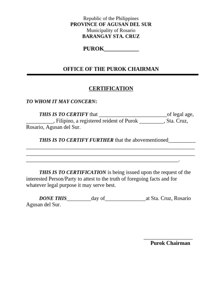Anoling Purok Certification | PDF