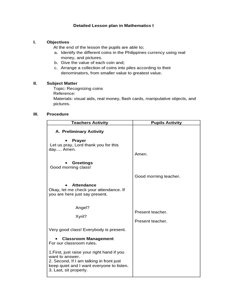 Simi Detailed Lesson Plan | PDF | Philippines | Currency