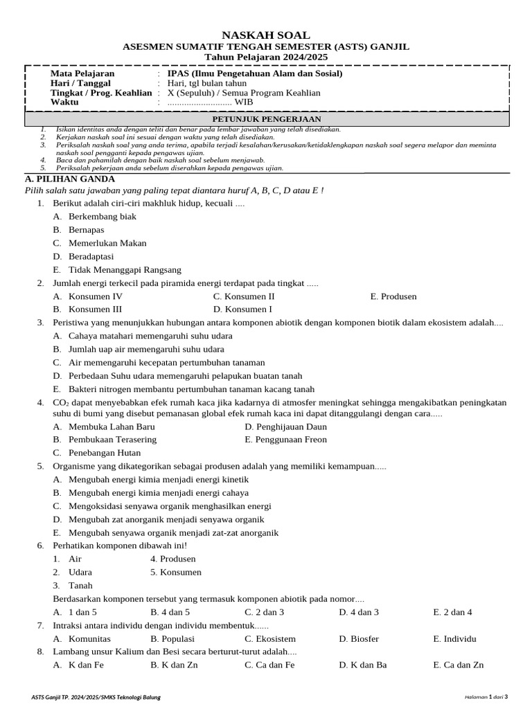 Soal IPAS ASTS Ganjil 2024 (RISA UMAMI) | PDF