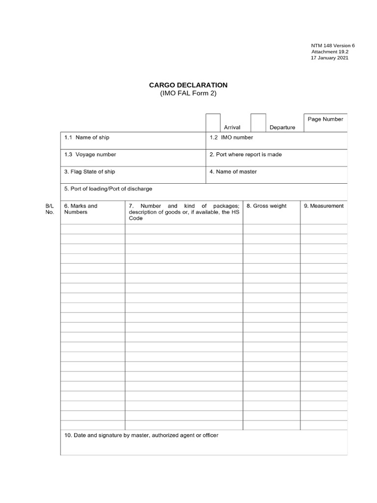 Attachment 19.2 Cargo Declaration FAL Form 2 | PDF