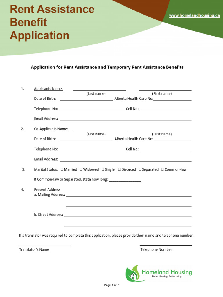 HLD Rental Assistance Benefit Application | PDF | Pension