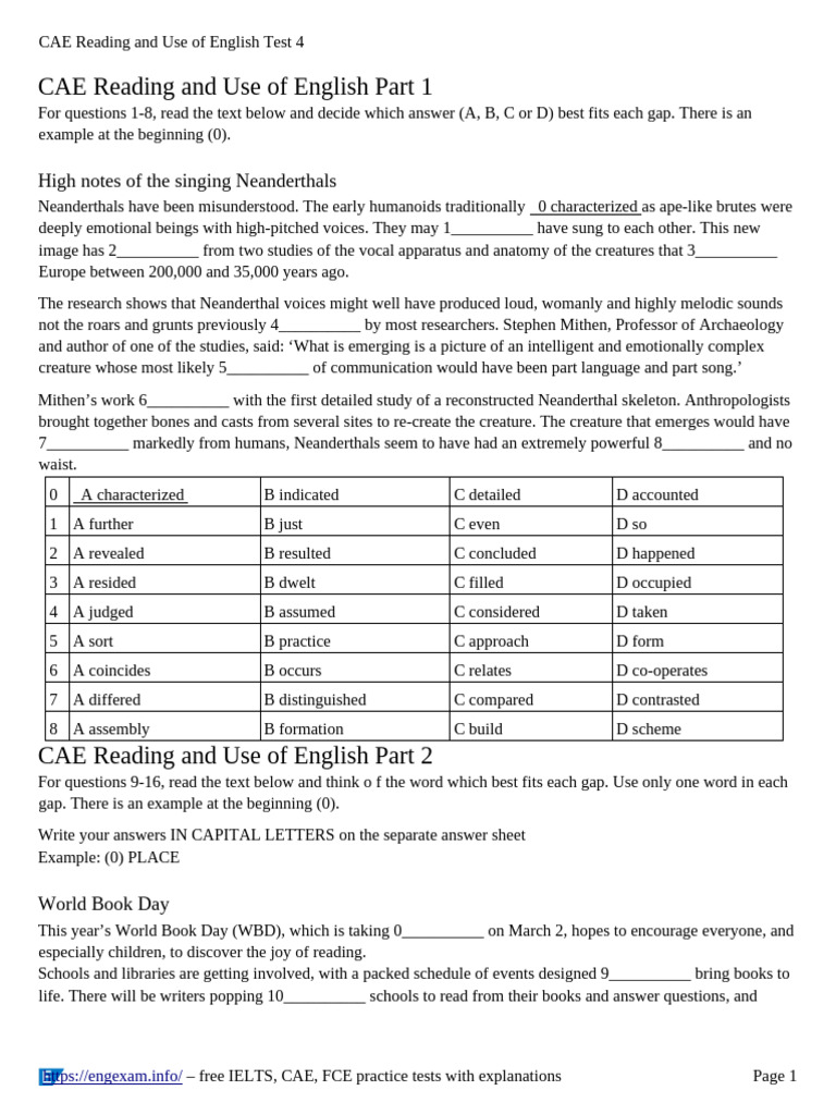 CAE Reading and Use of English Practice Test 4 Printable (2024 Edition ...