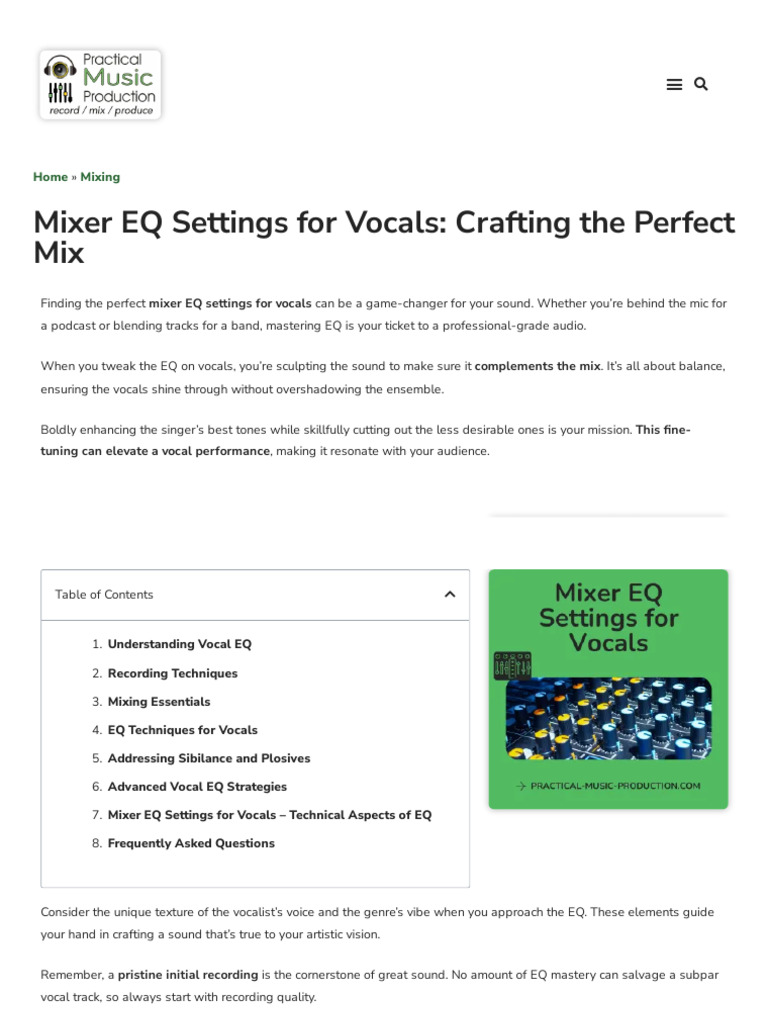 Mixer EQ Settings For Vocals _ Perfect Your Sound Balance | PDF ...