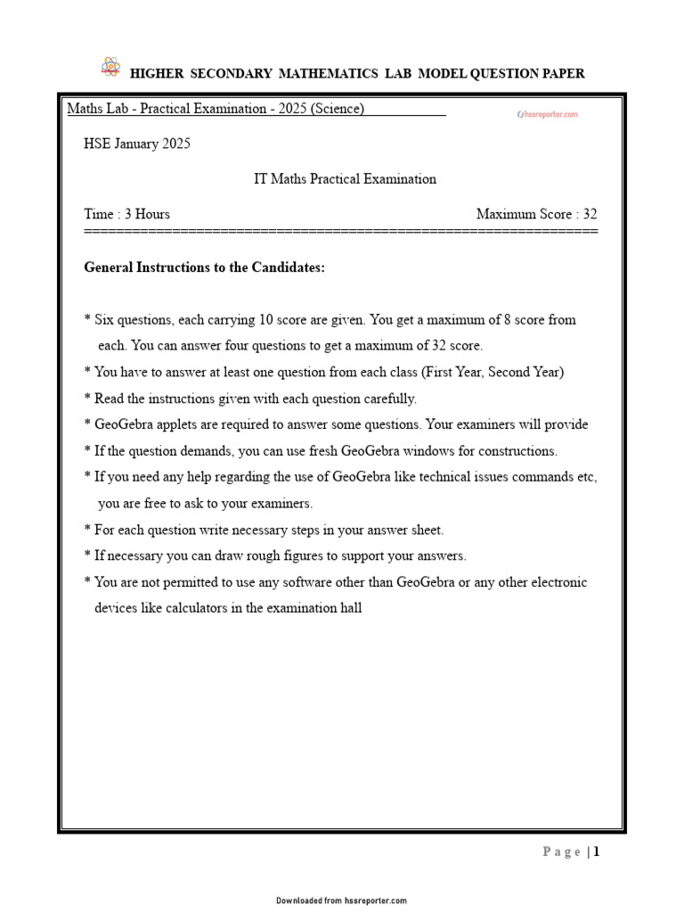 2025 Higher Secondary Maths Lab Paper | PDF | Applied Mathematics ...