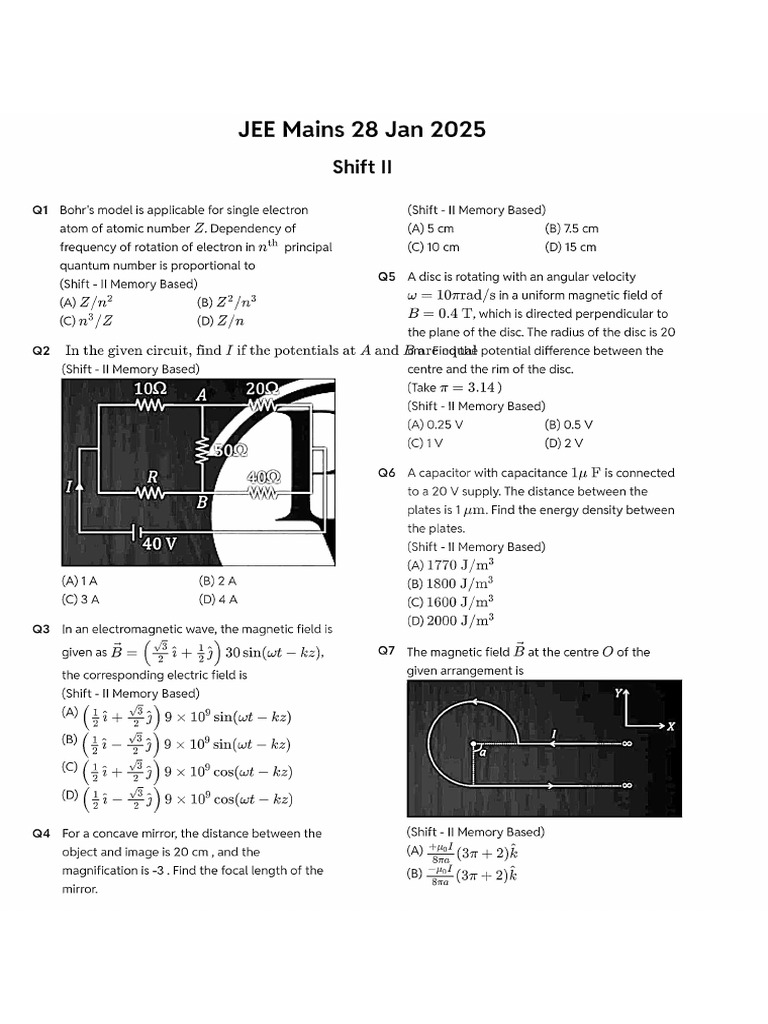 Jee Mains 2025 28 January Shift Ii Test Papers Hints Solutions Pdf