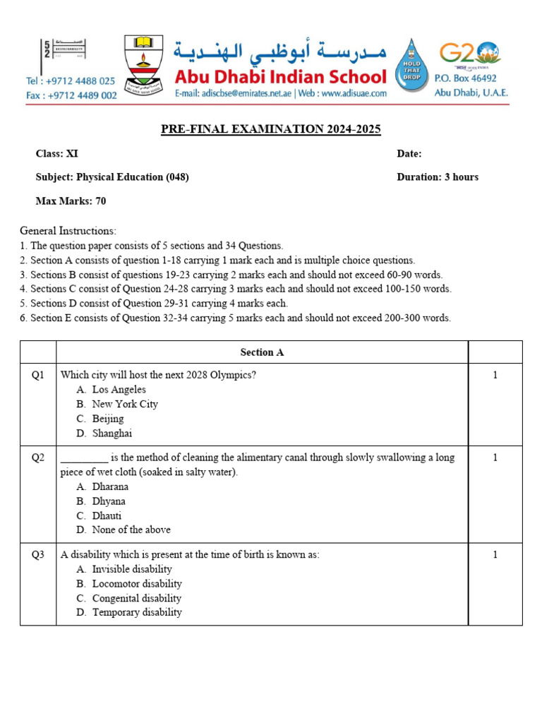 Physical Education Pre-Final Exam 2025 | PDF | Asana
