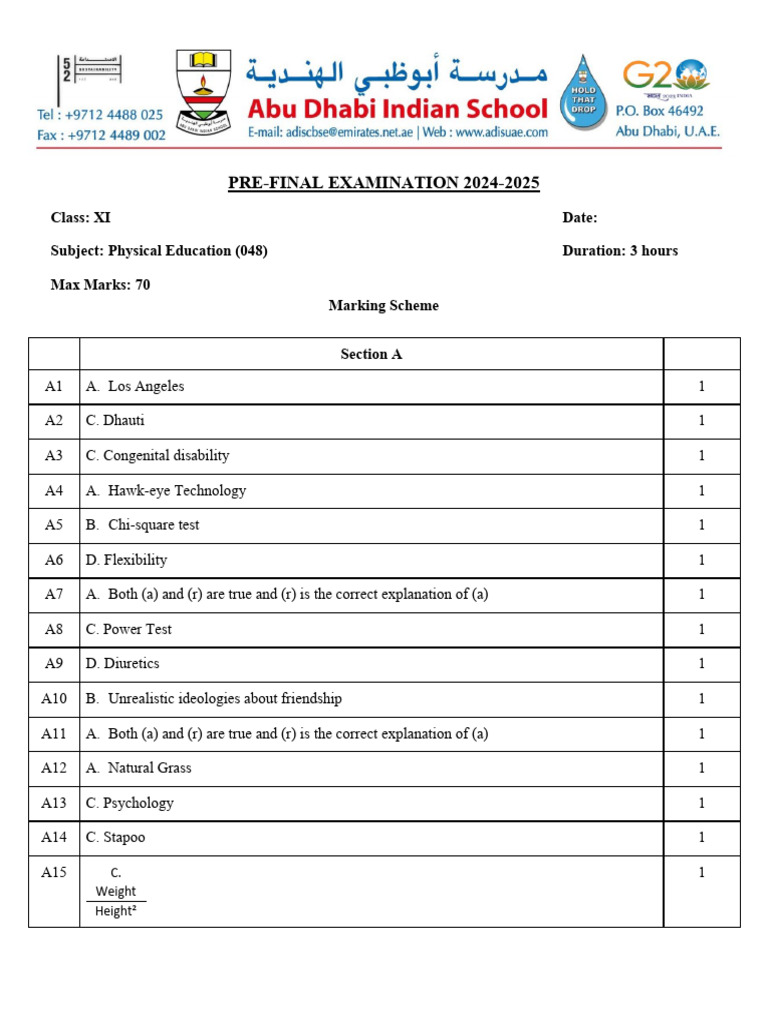 Physical Education Exam Key 2025 | PDF | Prana | Statistics