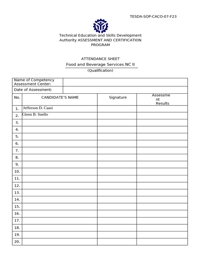 Attendance Sheet FLs | PDF