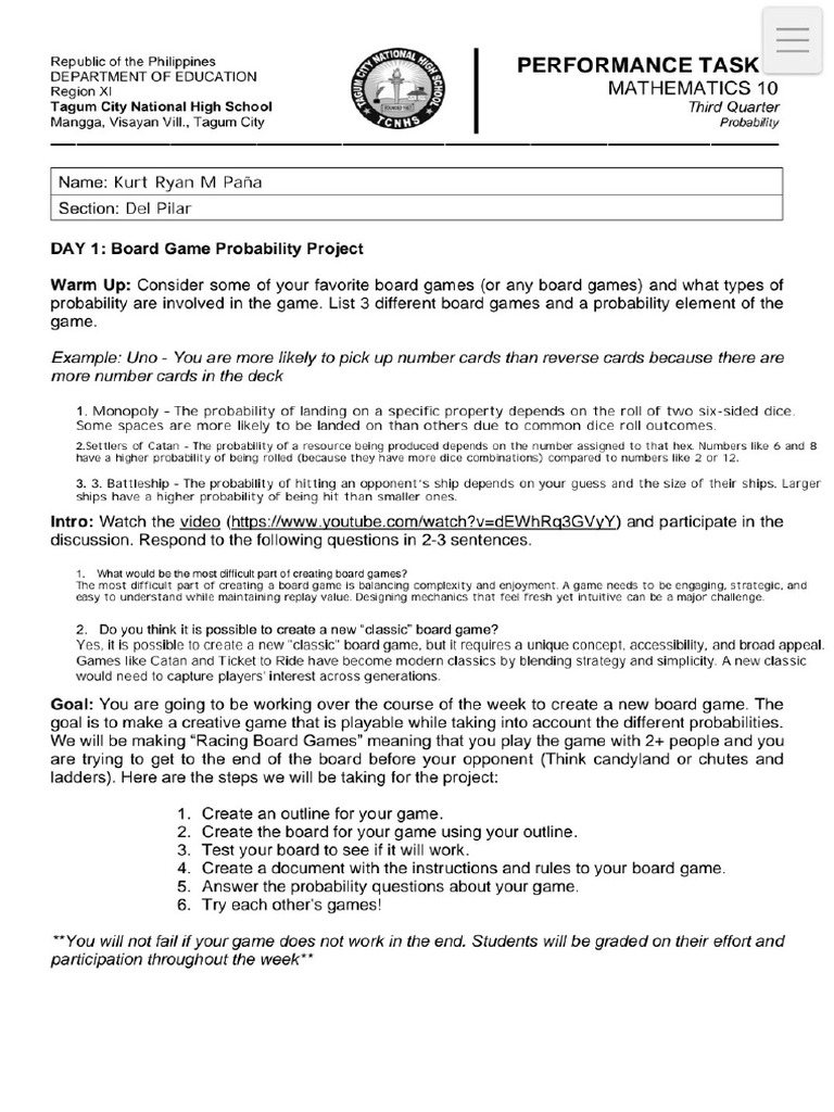 Board Game Design for Students | PDF | Probability | Luck