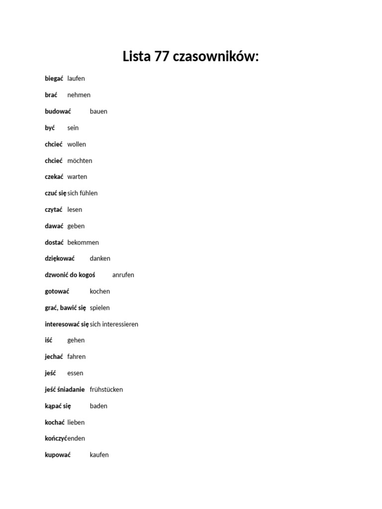 Lista 77 Czasowników. | PDF