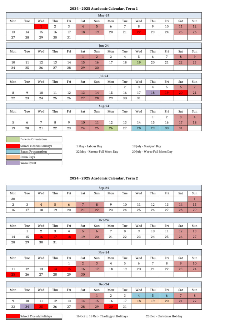 2024 - 2025 Academic Calendar, AAK | PDF | Observances | Holidays