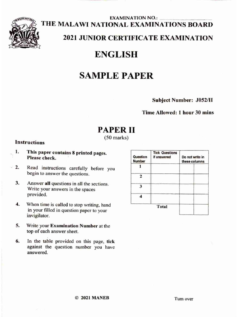 JC English Paper II Sample | PDF