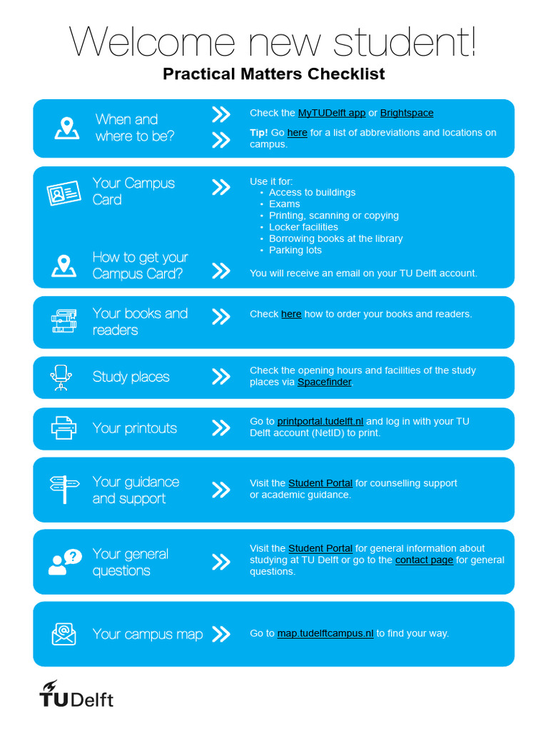 TU Delft New Student Checklist Guide | PDF