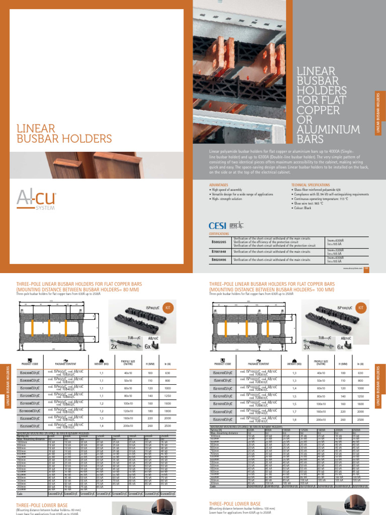 Alcu Linear Busbar Holders ENG | PDF | Electrical Engineering | Electrical Equipment
