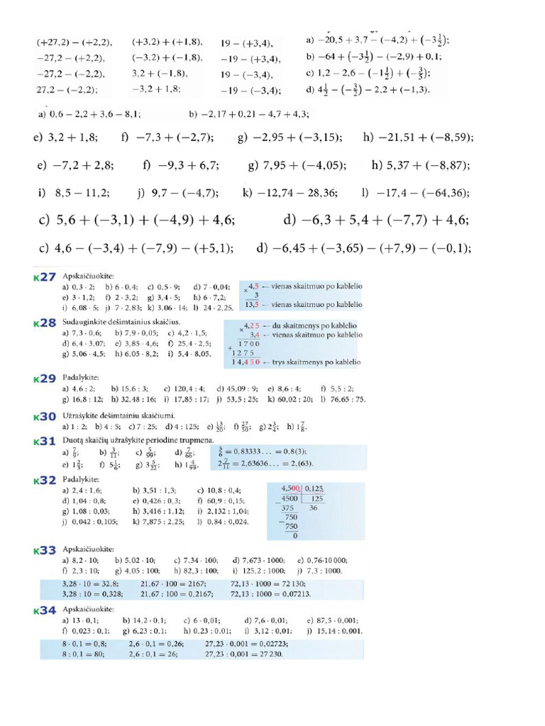 8kl. Kartojimas Desimtainiu Trupmenu Veiksmai | PDF