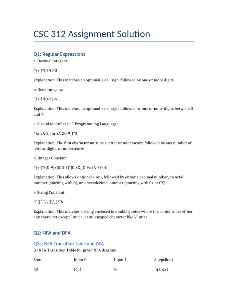 CSC 312 Assignment Solution | PDF | Computer Programming