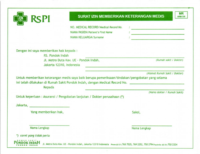 Persetujuan Informasi Medis RS Pondok Indah | PDF