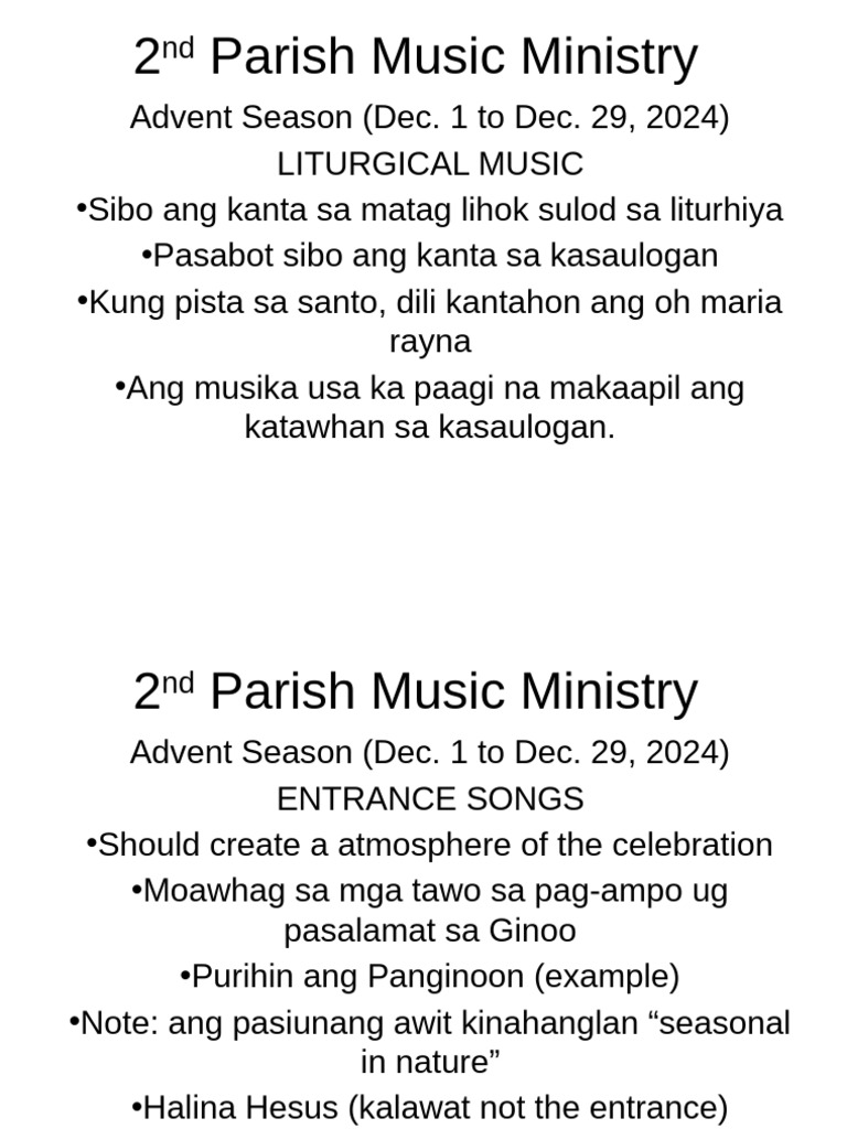 Advent Liturgical Music Guide | PDF | Christian Prayer | Eucharist
