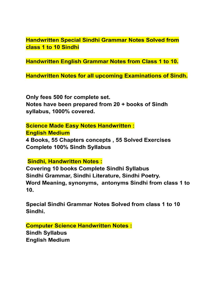 Computer Sindh Text Notes | PDF