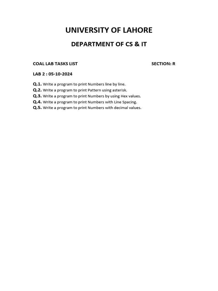Cs It Lab 2 Tasks University Of Lahore Pdf