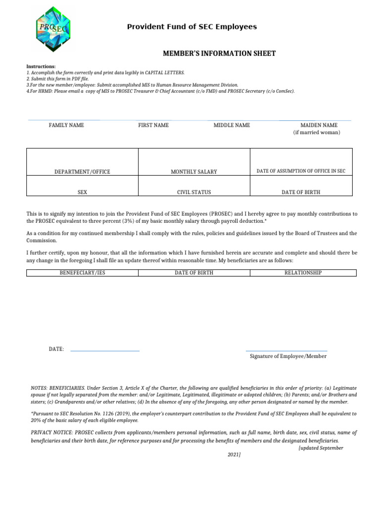 PROSEC - Member Information Sheet - Sep 2021 | PDF | Employment | Business