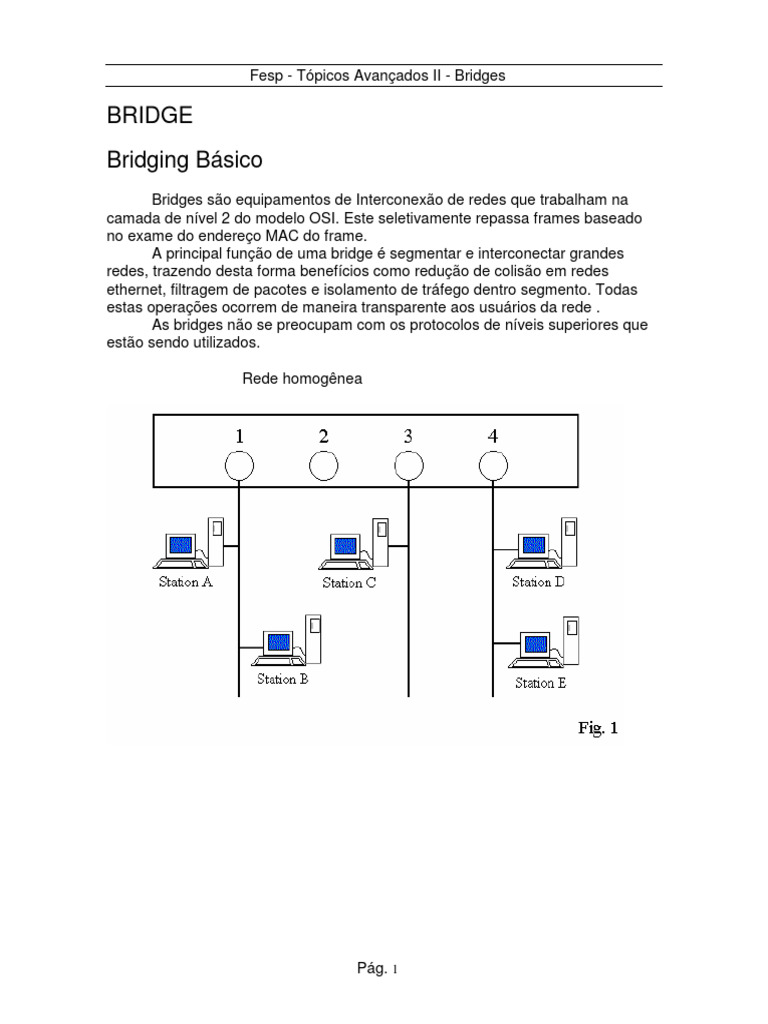 Tipos e Funções de Bridges em Redes | PDF | Rede de computadores | Ethernet