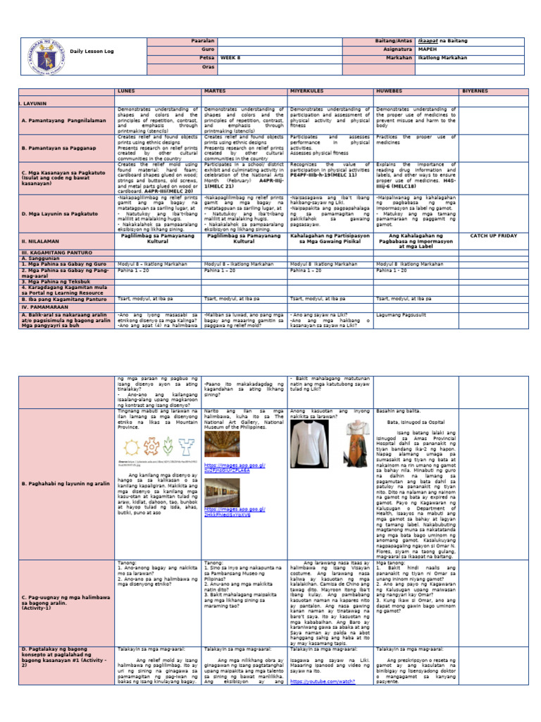 MAPEH_4_Q3_W8_DLL | PDF