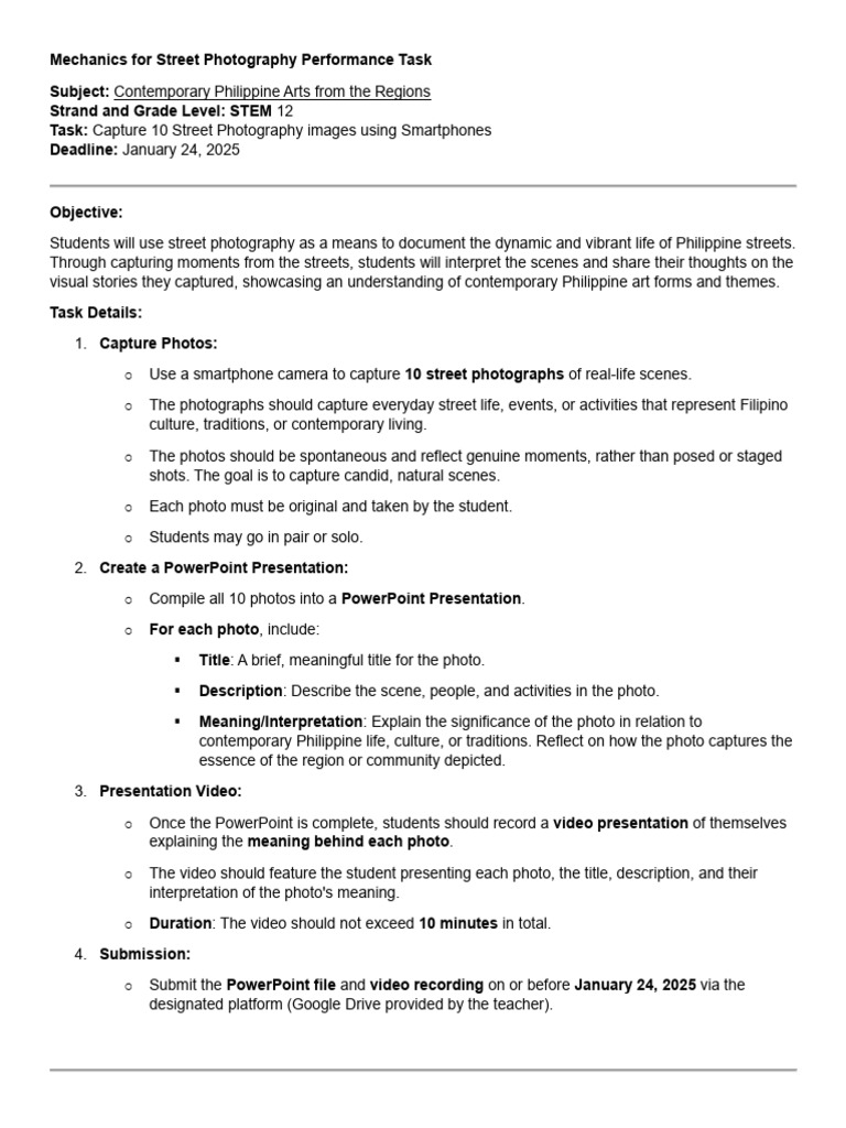 Mechanics For Street Photography Performance Task | PDF | Photograph ...