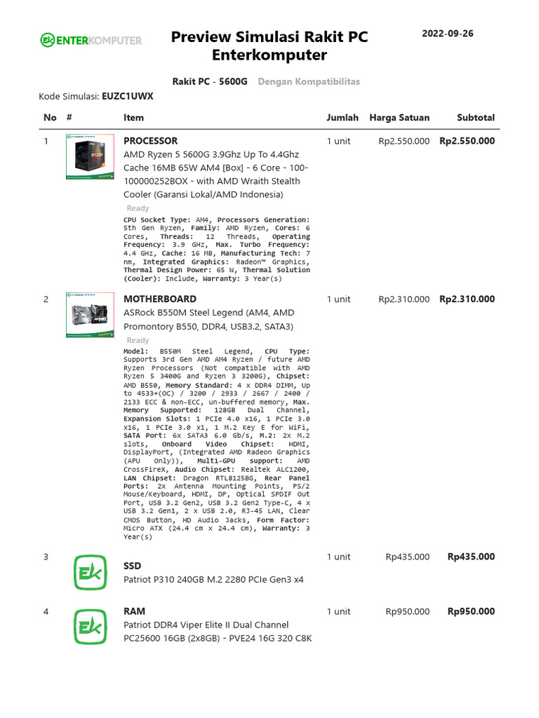 Simulasi - Rakit PC - 5600G - Enterkomputer Jual Beli Online Komputer ...