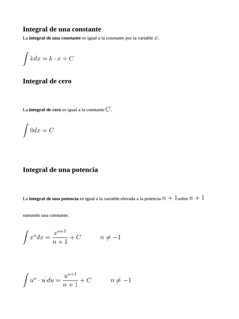 Integrales: Fórmulas y Ejemplos Clave | PDF | Exponenciación | Integral