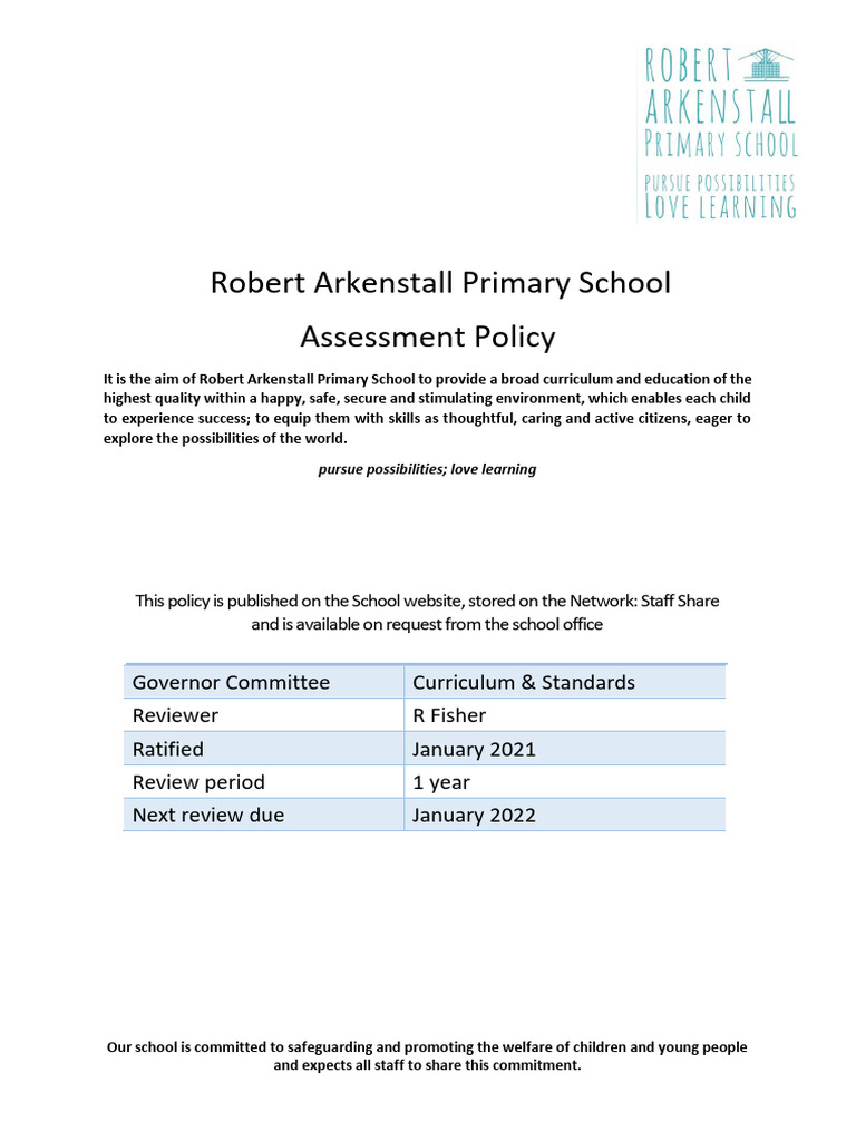 Robert Arkenstall School Assessment Policy | PDF | Educational ...