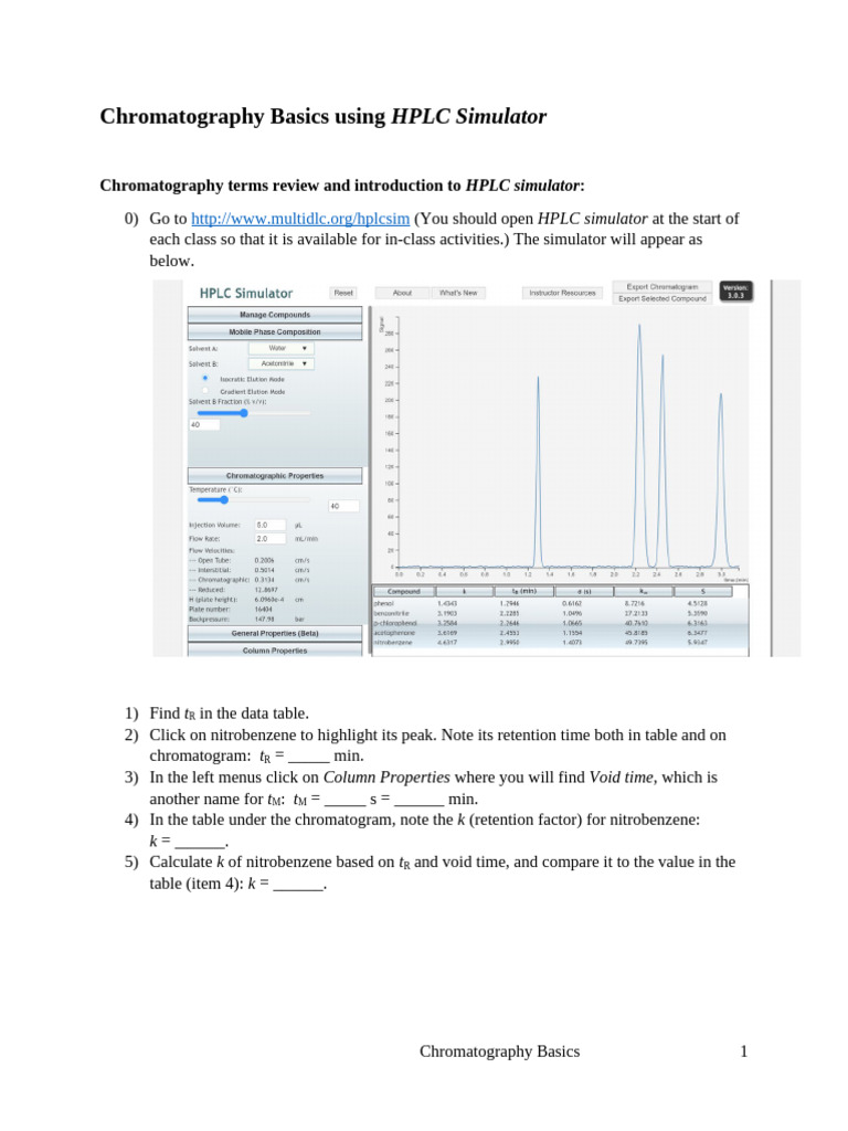 HPLC Simulator: Chromatography Basics | PDF | Chromatography | High Performance Liquid ...