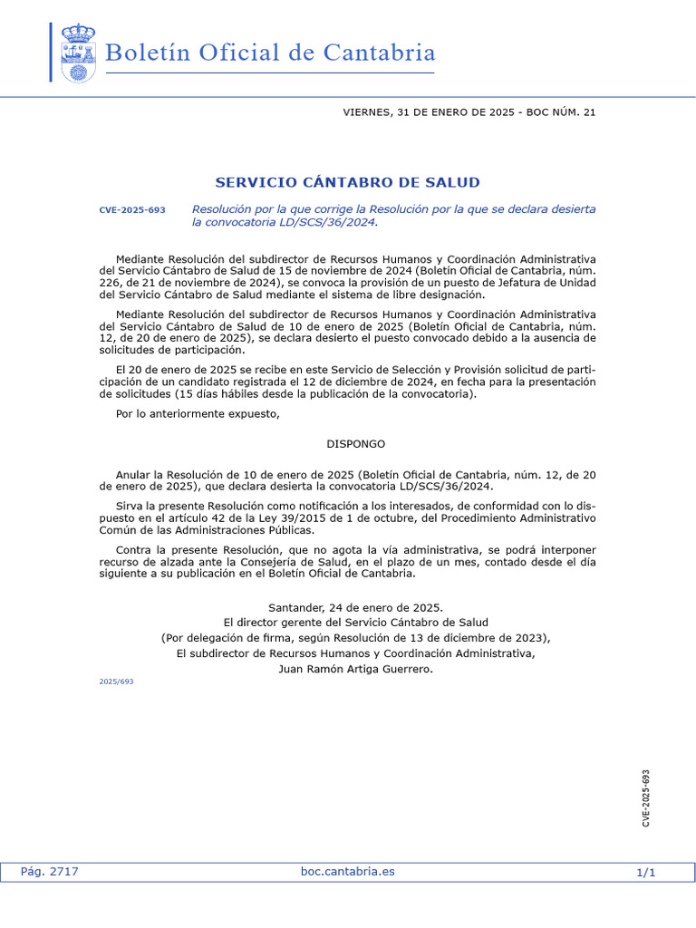 Boletín Oficial de Cantabria: Servicio Cántabro de Salud | PDF | Gobierno